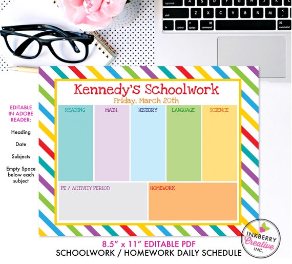 Printable Kids Schoolwork, Homework, To Do List - Instant Download ...