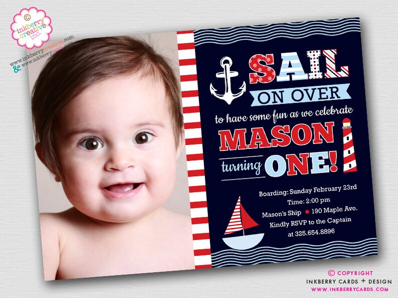 Sail Away Nautical Birthday Party Red / Navy Blue | Etsy