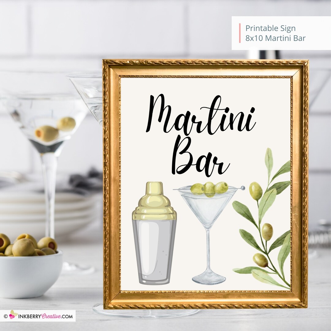 Printable Martini Bar Sign, Wedding, Bridal, Birthday Party Martini Bar ...