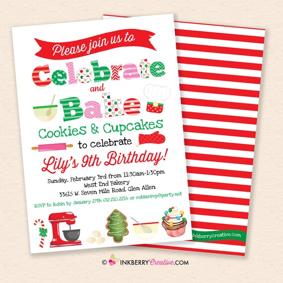 Christmas Baking Birthday Party Invitation - Chalkboard, Cookies ...