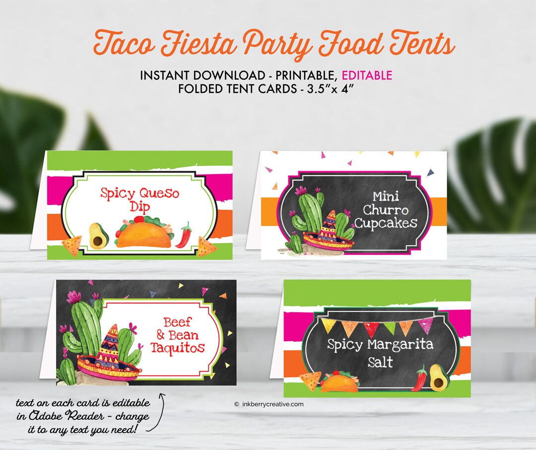 Taco Bout Love - Mexican Fiesta Taco Party Printable Food Tent Buffet ...