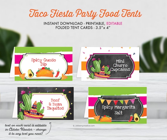 Taco Bout Love - Mexican Fiesta Taco Party Printable Food Tent Buffet ...