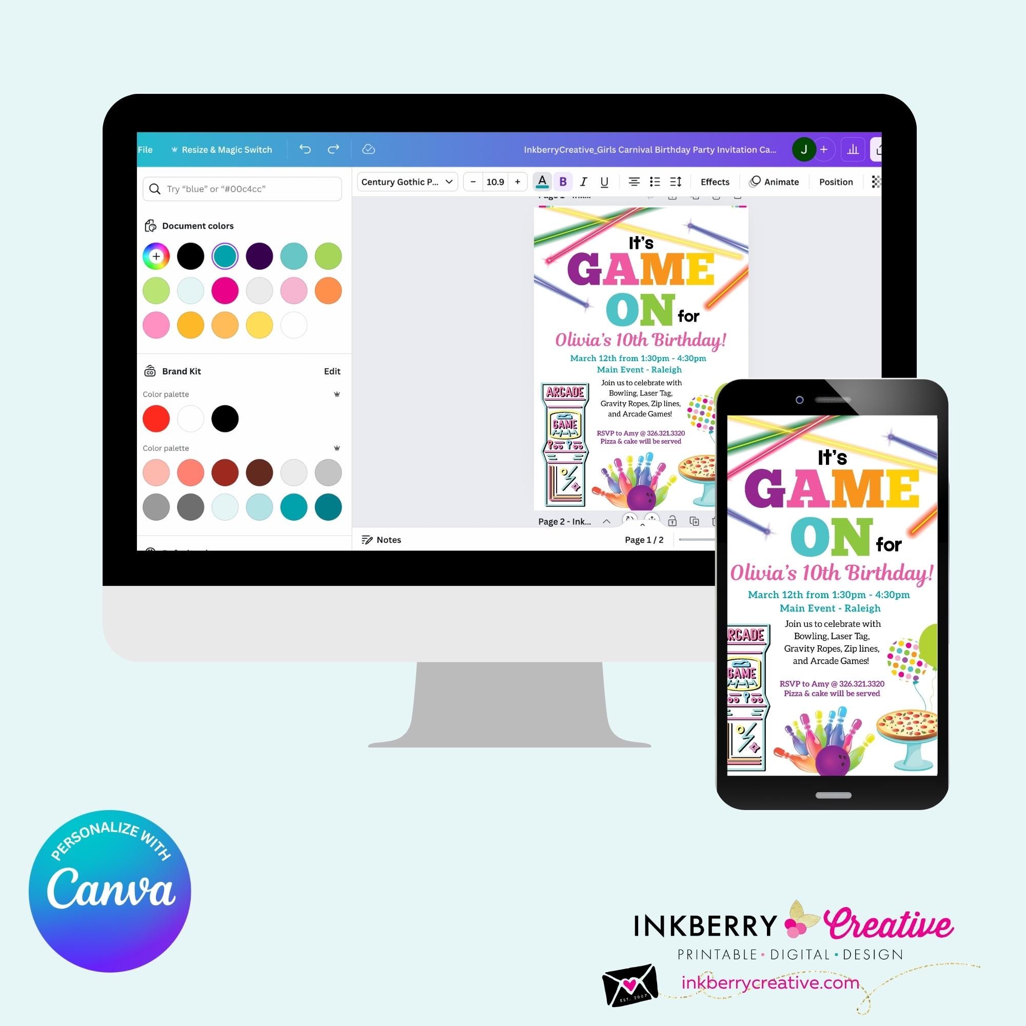 Game on - Arcade Games, Pizza, Bowling, Birthday Party Invitation ...