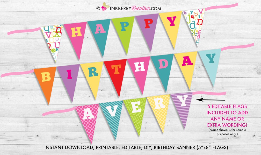 ABC Alphabet Birthday Girl - Printable, Editable, DIY Banner, Pennant ...