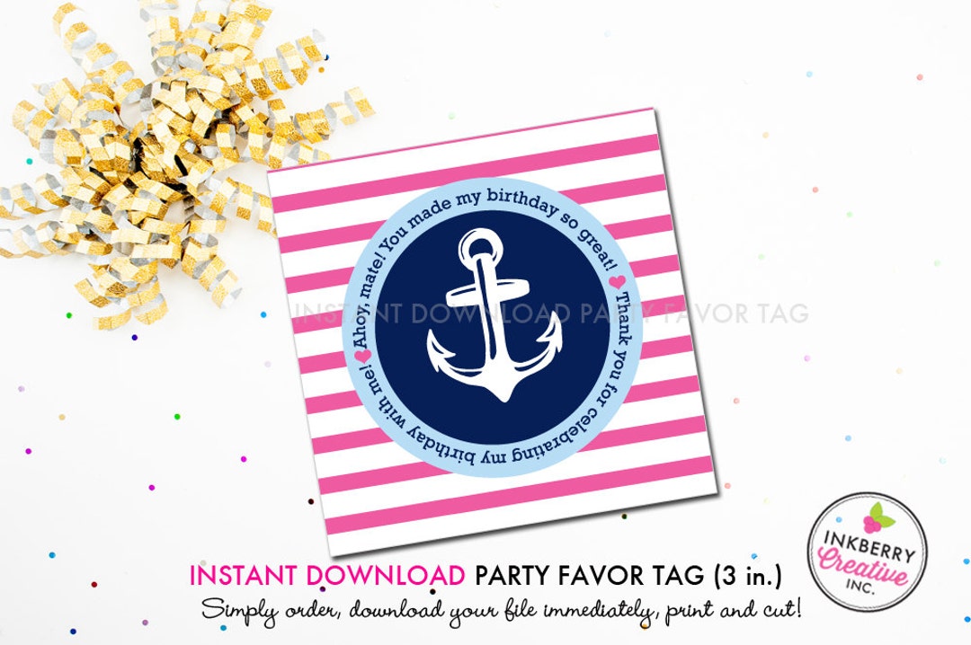 Nautical Anchor (pink and Navy) - Printable 3 Inch Square Birthday ...