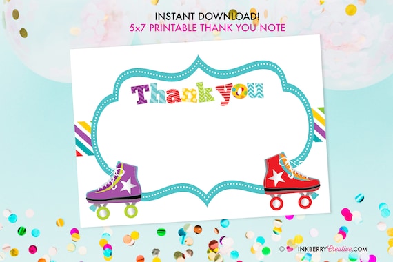 Roller Skating Birthday Party Thank You Note - Boy Girl Roller Skate ...