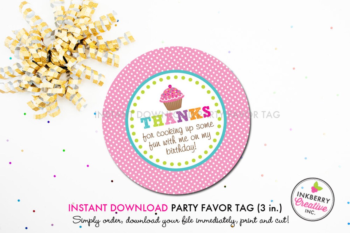 Cupcake Baking Party - Printable 3 Inch Birthday Party Favor Tags ...