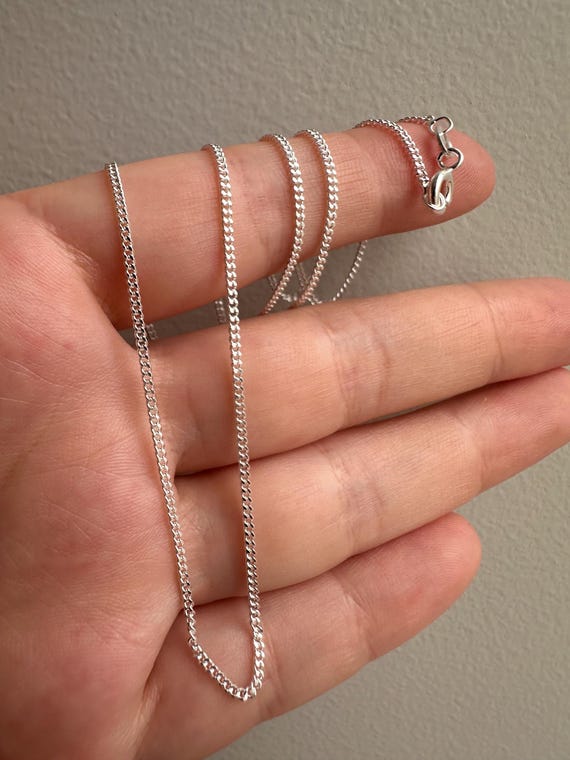 Sterling Silver Fine Curb Chain Necklace Silver 1.5mm Curb Necklace Silver Fine Tiny Small Necklace All Length Chain Chain for Charm