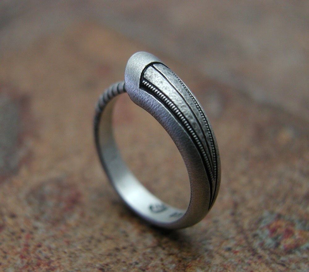 Artisan Ouroboros Snake Ring Matte Finish Textured Hammered Oxidized ...