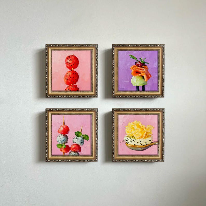 Red Food Skewer Oil Painting Hand-painted Vibrant Still Life Wall Art ...