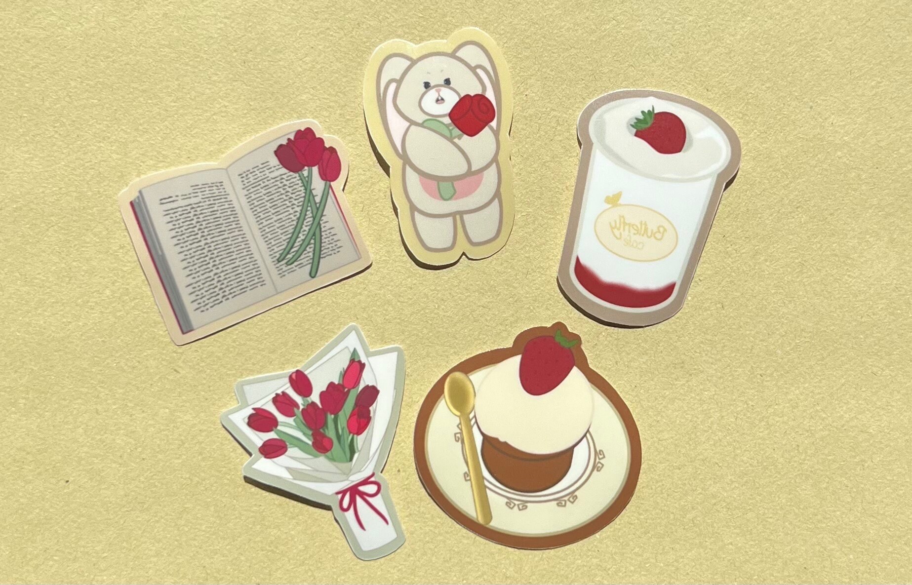 Tea-time Red,beige,brown Aesthetic Sticker Pack5pc Cute Dessert ...