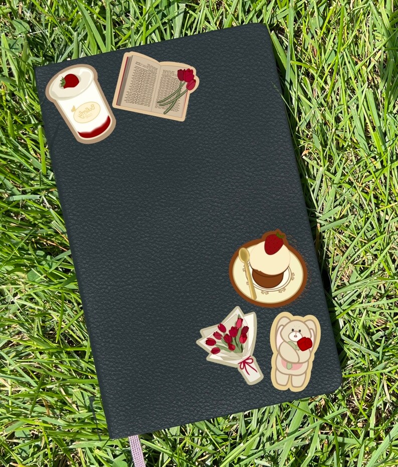Tea-time Red,beige,brown Aesthetic Sticker Pack5pc Cute Dessert ...