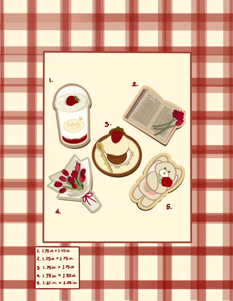 Tea-time Red,beige,brown Aesthetic Sticker Pack5pc Cute Dessert ...