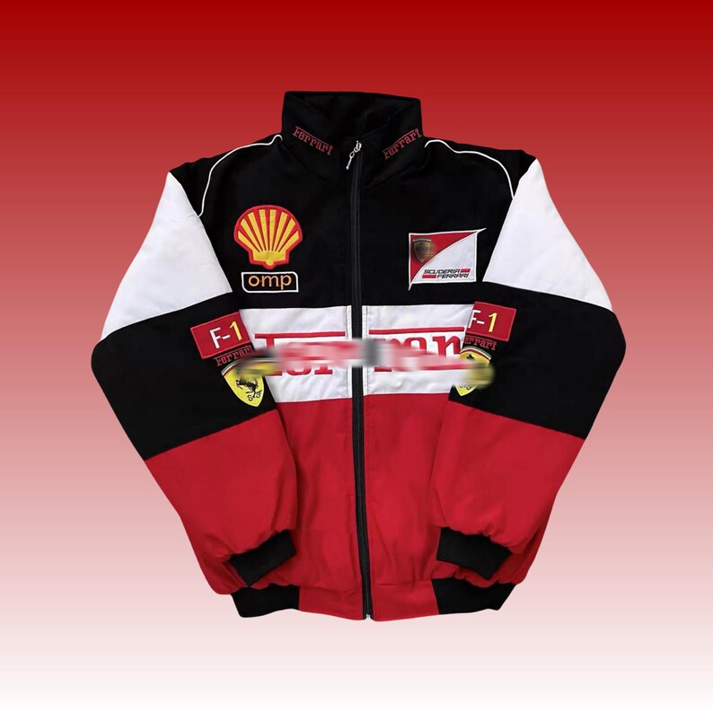 Motorsport Vintage F1 Racing Jacket, Black Embroidered Cotton Padded ...