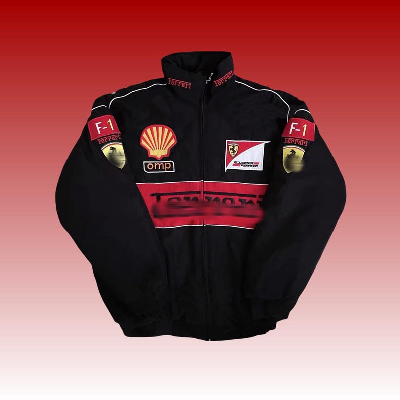 Motorsport Vintage F1 Racing Jacket, Black Embroidered Cotton Padded ...
