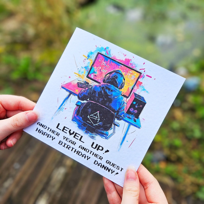 Gamer Birthday Card - Level Up, Quirky Gaming Quest Greeting ...