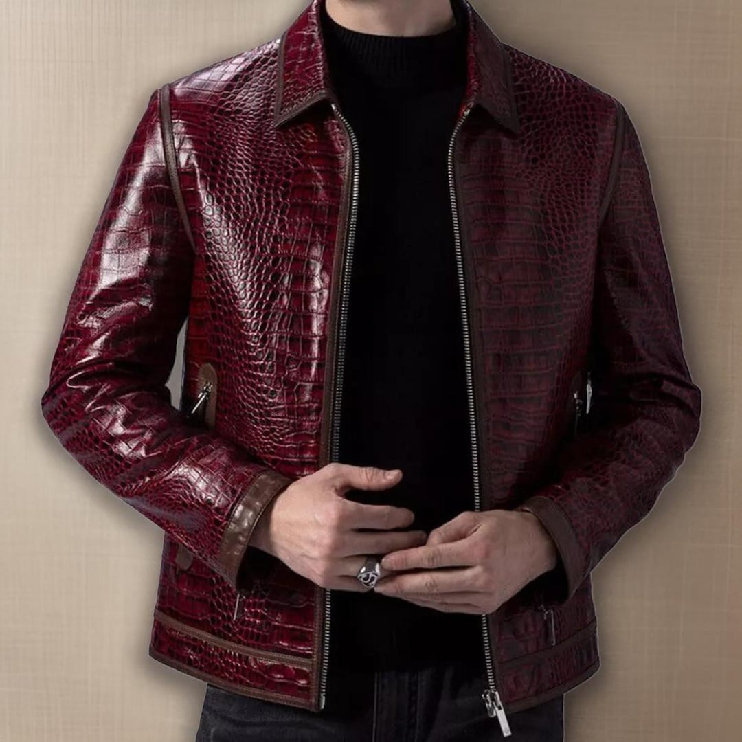 Men's Leather Jacket Burgundy Pattern Real Luxury Leather Jacket - Etsy
