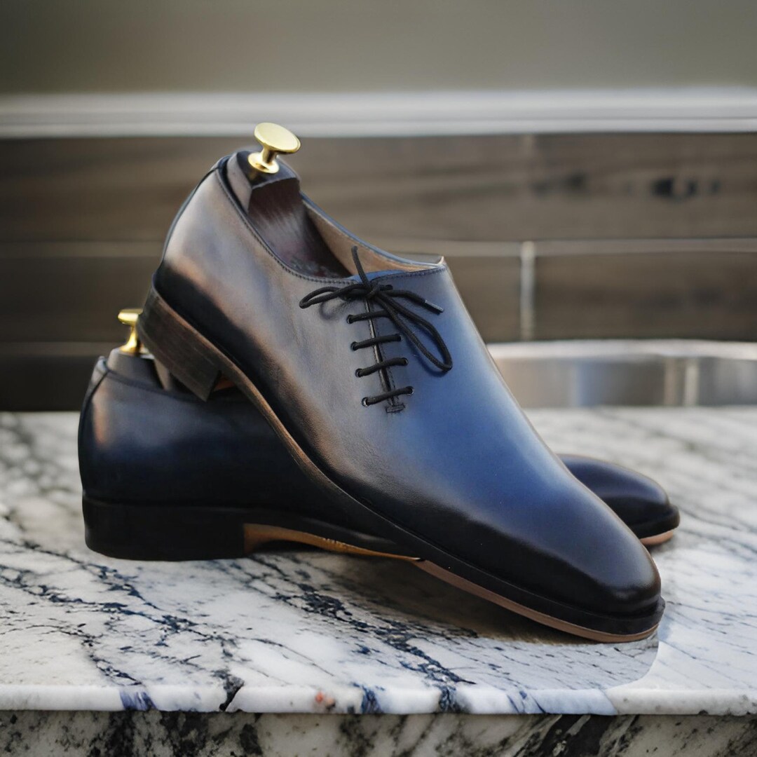 Handmade Men's Blue Leather Side Lace up Shoes, Men Designer Dress ...