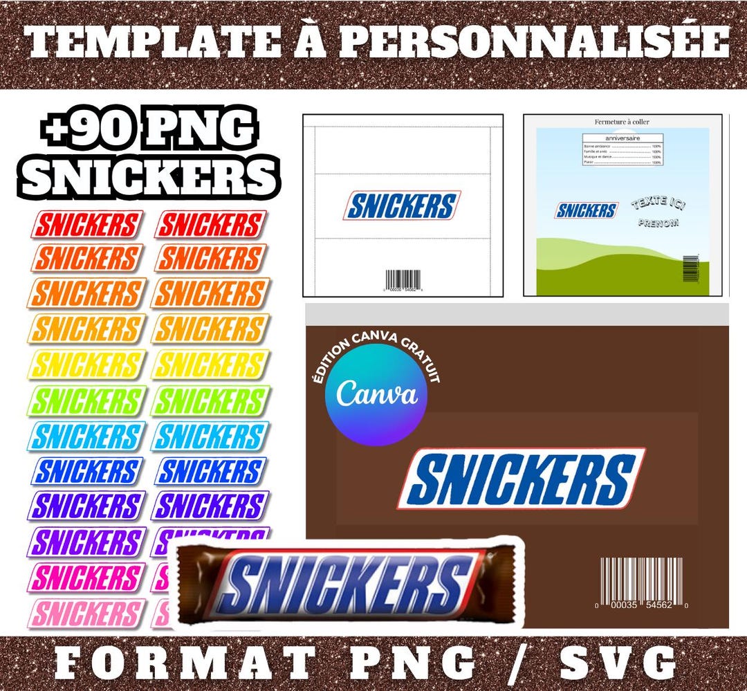 Customizable Snickers Packaging, Including Multiple Logos in PNG Format ...