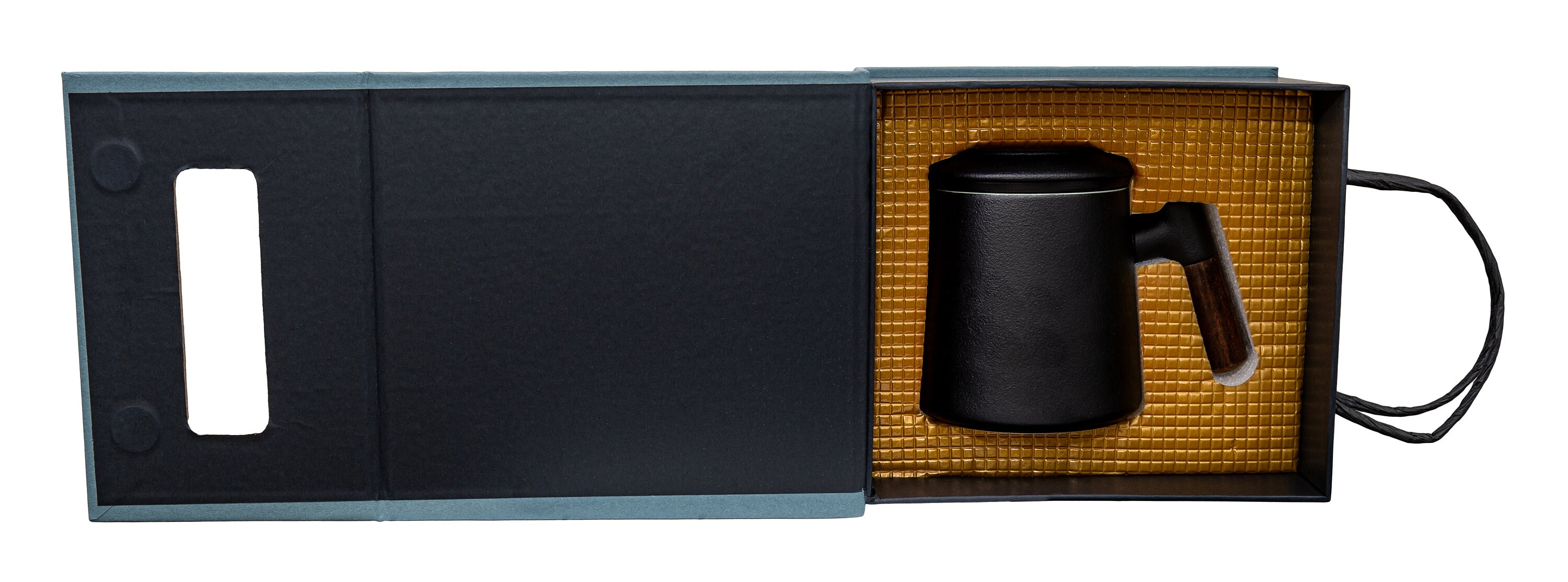 Stylish 3-piece Ceramic Black Cup With Mint Glossy Contrasting Interior ...