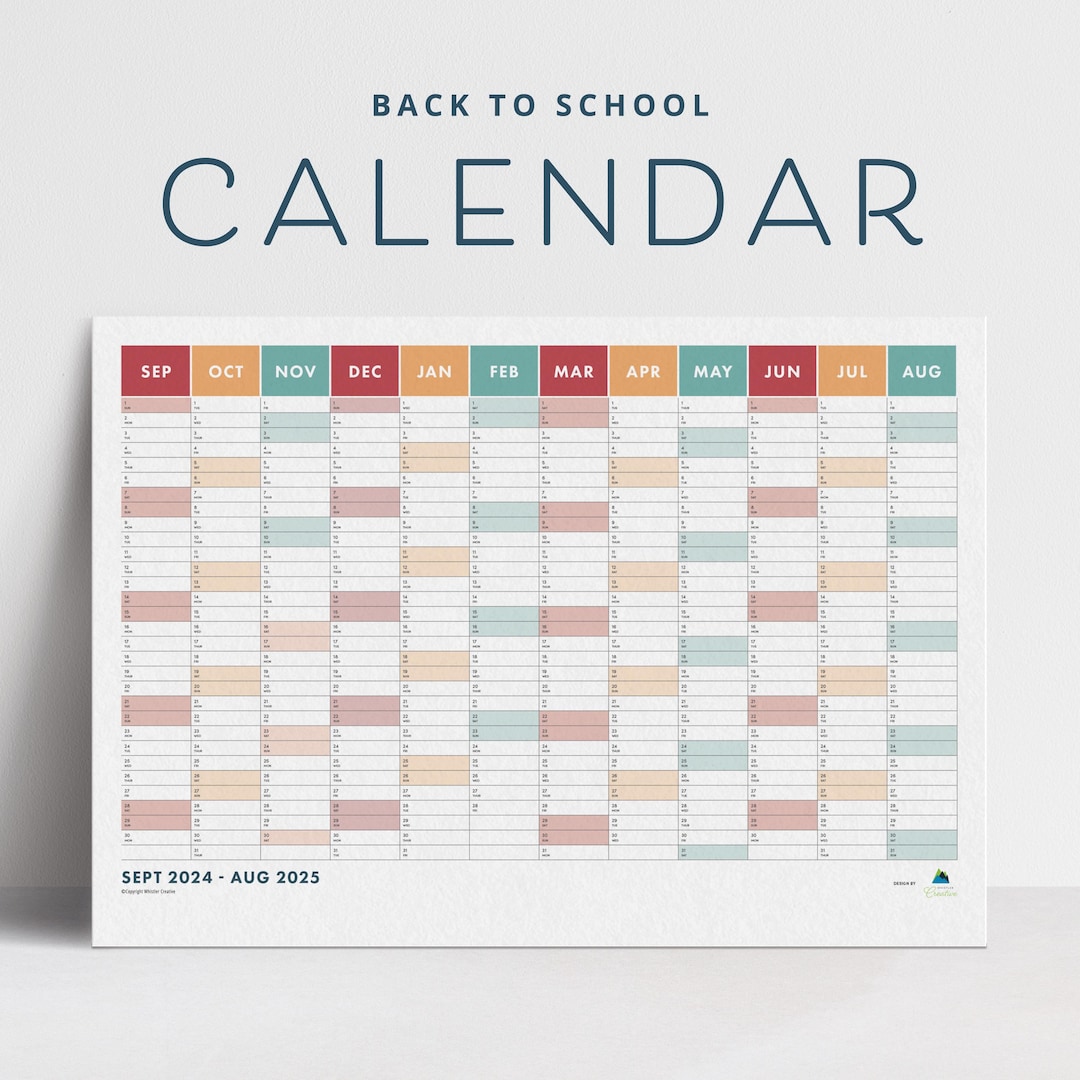 Back to School 2024-2025 Printable Wall Calendar Academic Year Planner ...
