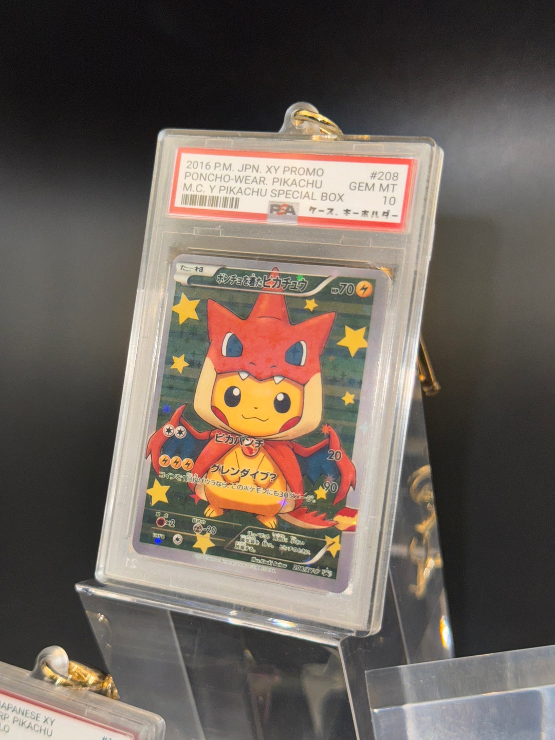 Pokémon PSA 10 Poncho Pikachu Mini-slab Keychain 208 Charizard XY Promo ...