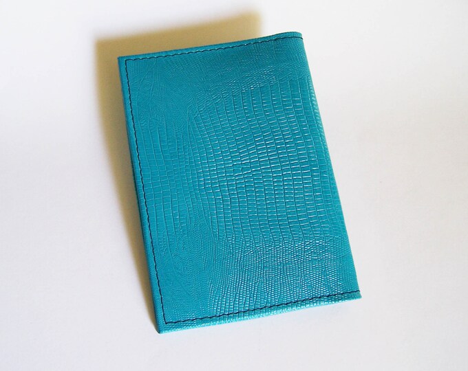 Top-stub Checkbook Cover Turquoise Blue Lizard Grain Leather Leather ...