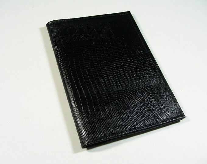 Black Top-stub Checkbook Cover Black Lizard Grain Leather Leather ...