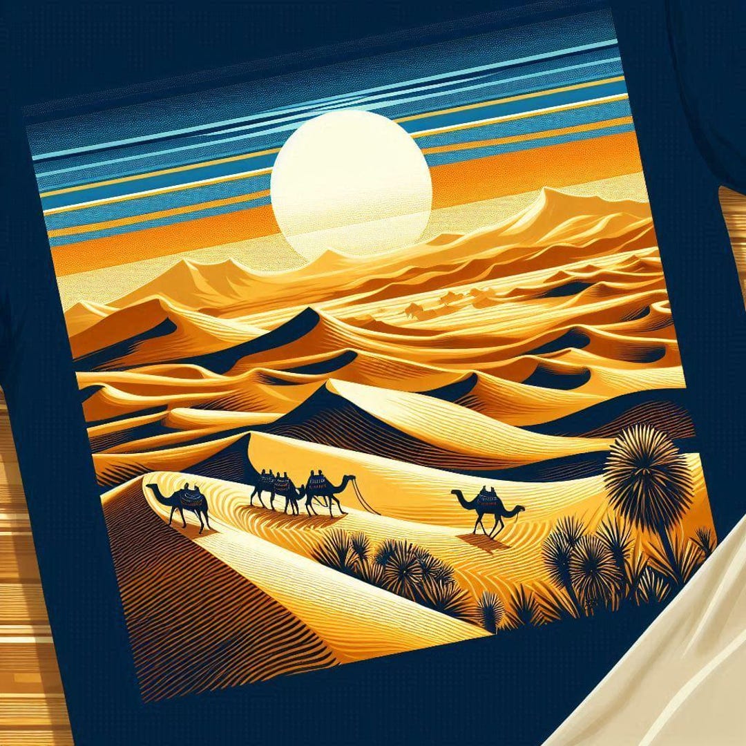Printable Sahara Desert T-shirt Design - Dunes, Caravans and Oases in ...