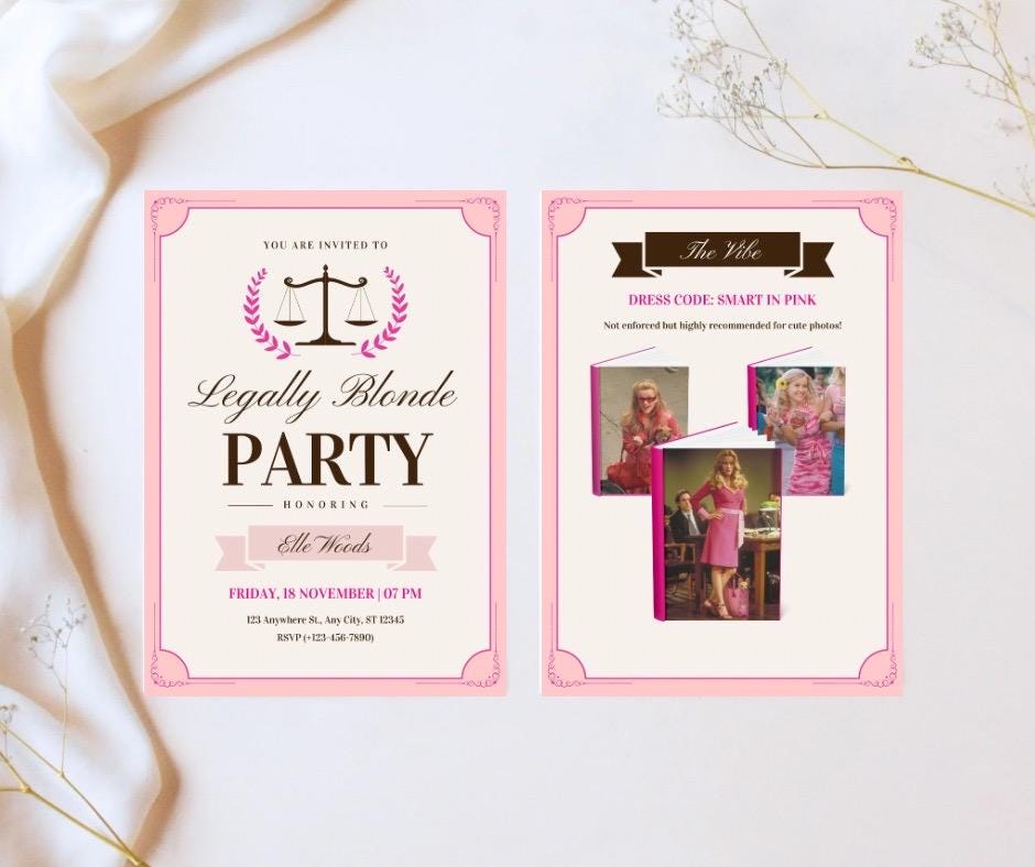 Legally Blonde Pink Party Invitation Canva Template | Editable DIY ...