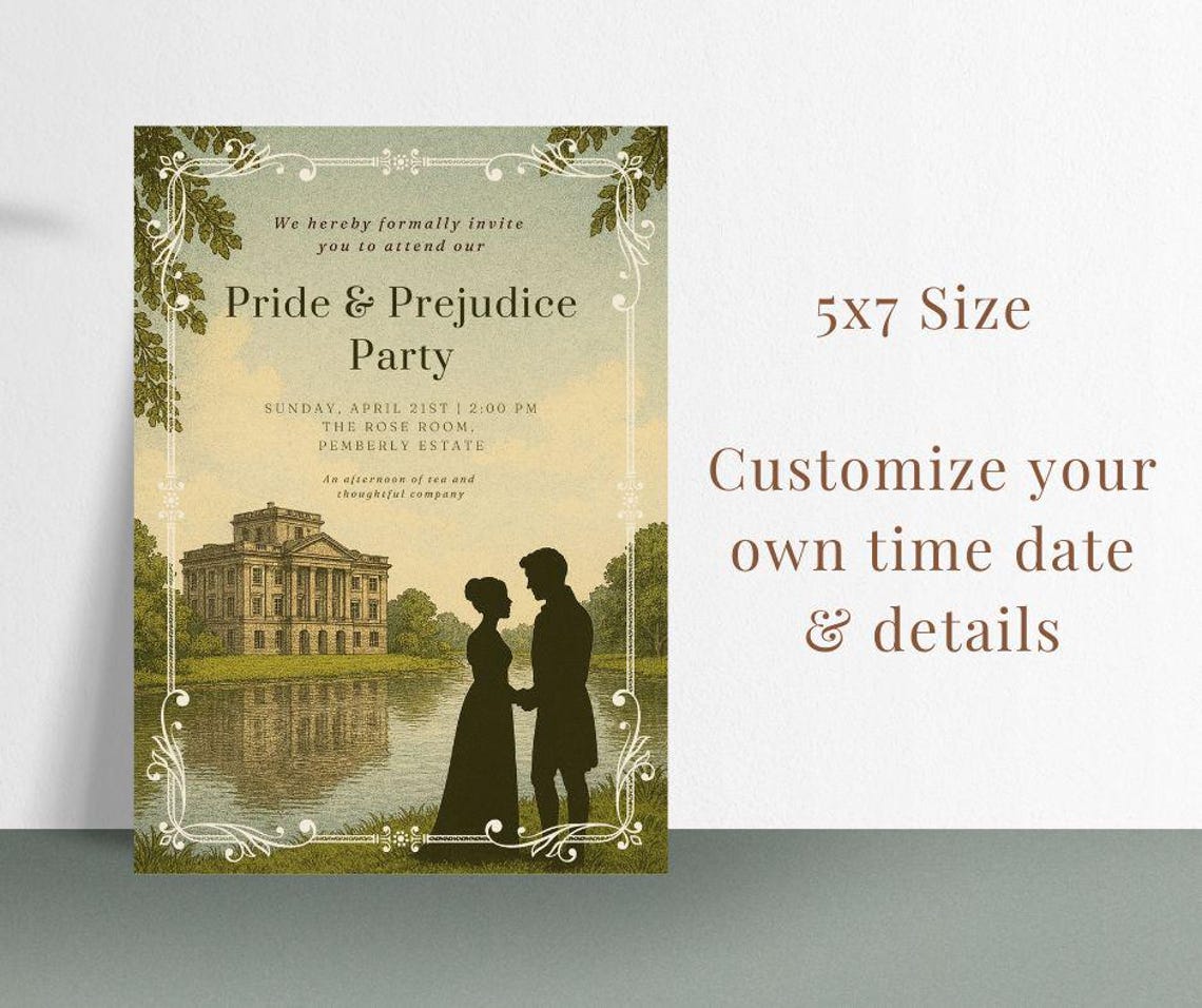 Pride & Prejudice Party Invitation Canva Template | Regency-inspired ...