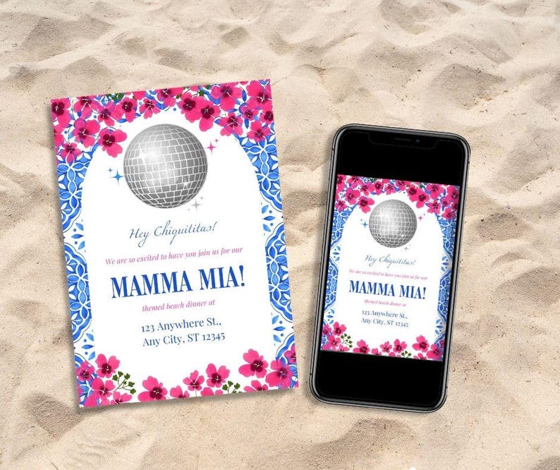 Mamma Mia Decor Party Pack Canva Templates | Invitation, Welcome Sign ...