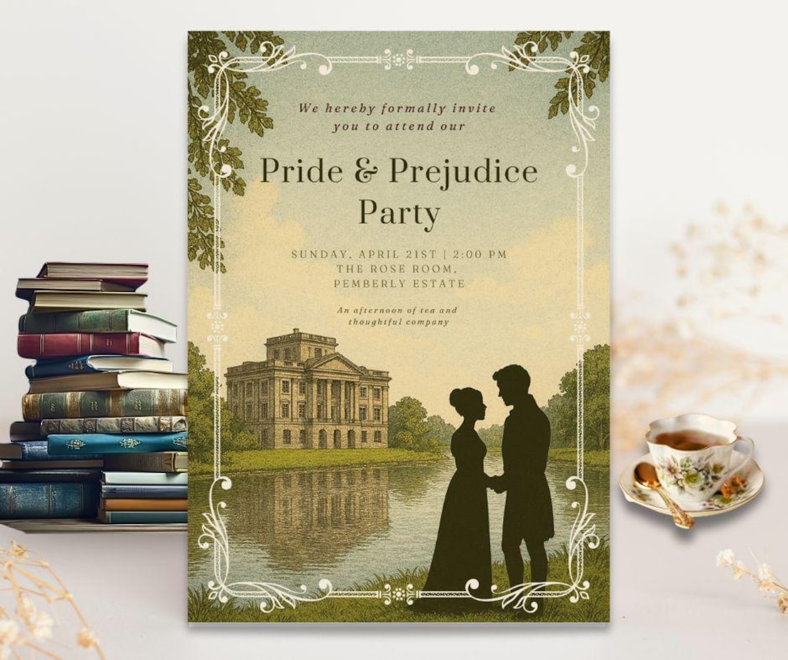 Pride & Prejudice Party Invitation Canva Template | Regency-inspired ...
