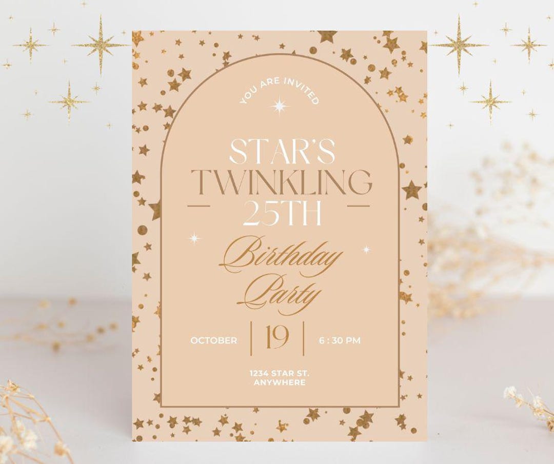 Gold Star Theme Birthday Invitation Canva Template | Customizable ...