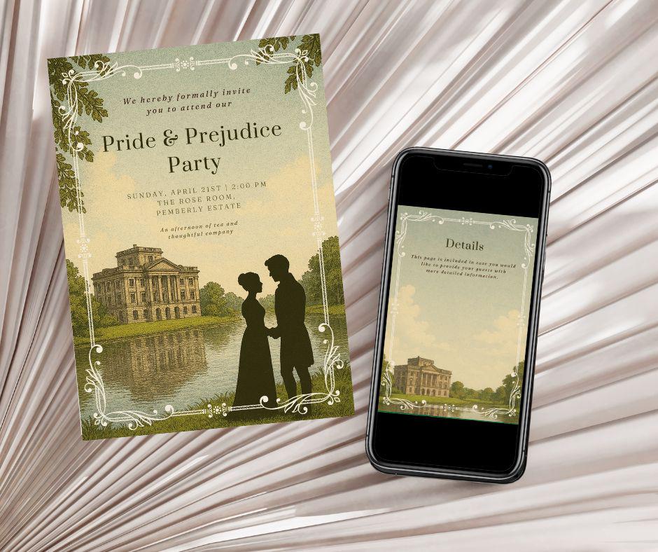 Pride & Prejudice Party Invitation Canva Template | Regency-inspired ...