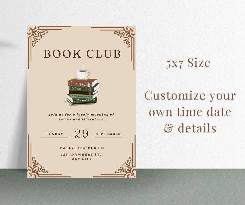 Cozy Elegant Book Club Invitation Canva Template | Customizable Digital ...