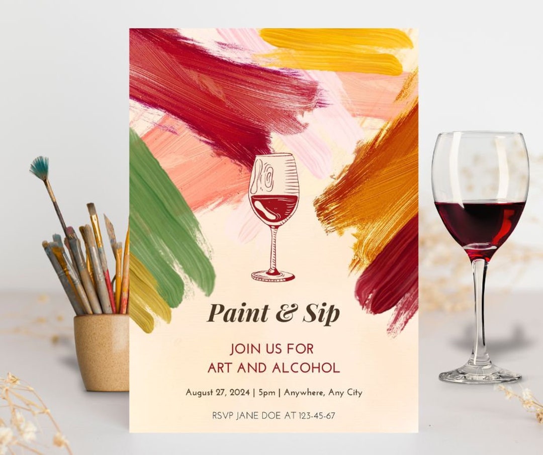 Paint and Sip Canva Template Invitation, Birthday Party, Paint & Sip ...