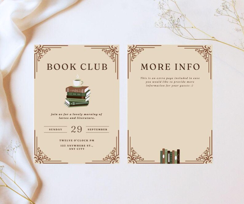 Cozy Elegant Book Club Invitation Canva Template | Customizable Digital ...