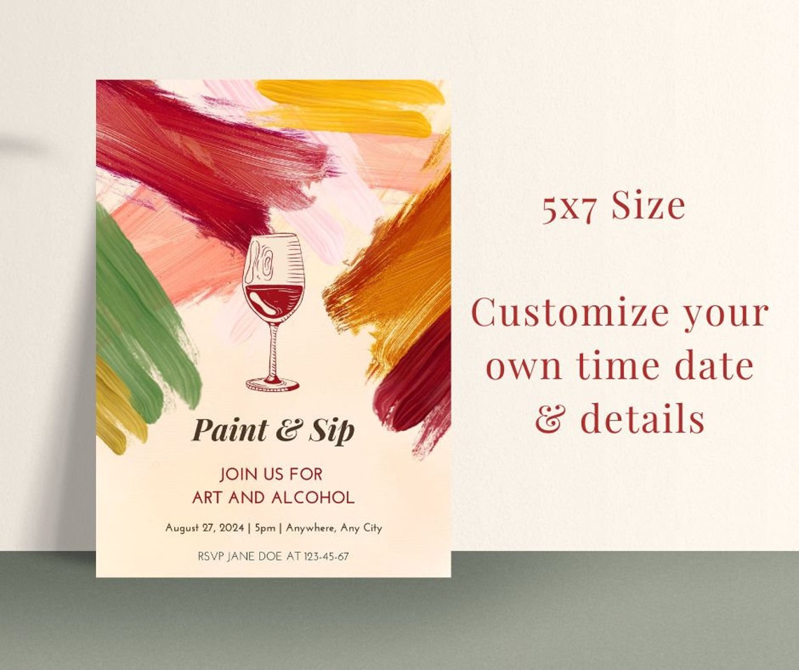 Paint and Sip Canva Template Invitation, Birthday Party, Paint & Sip ...