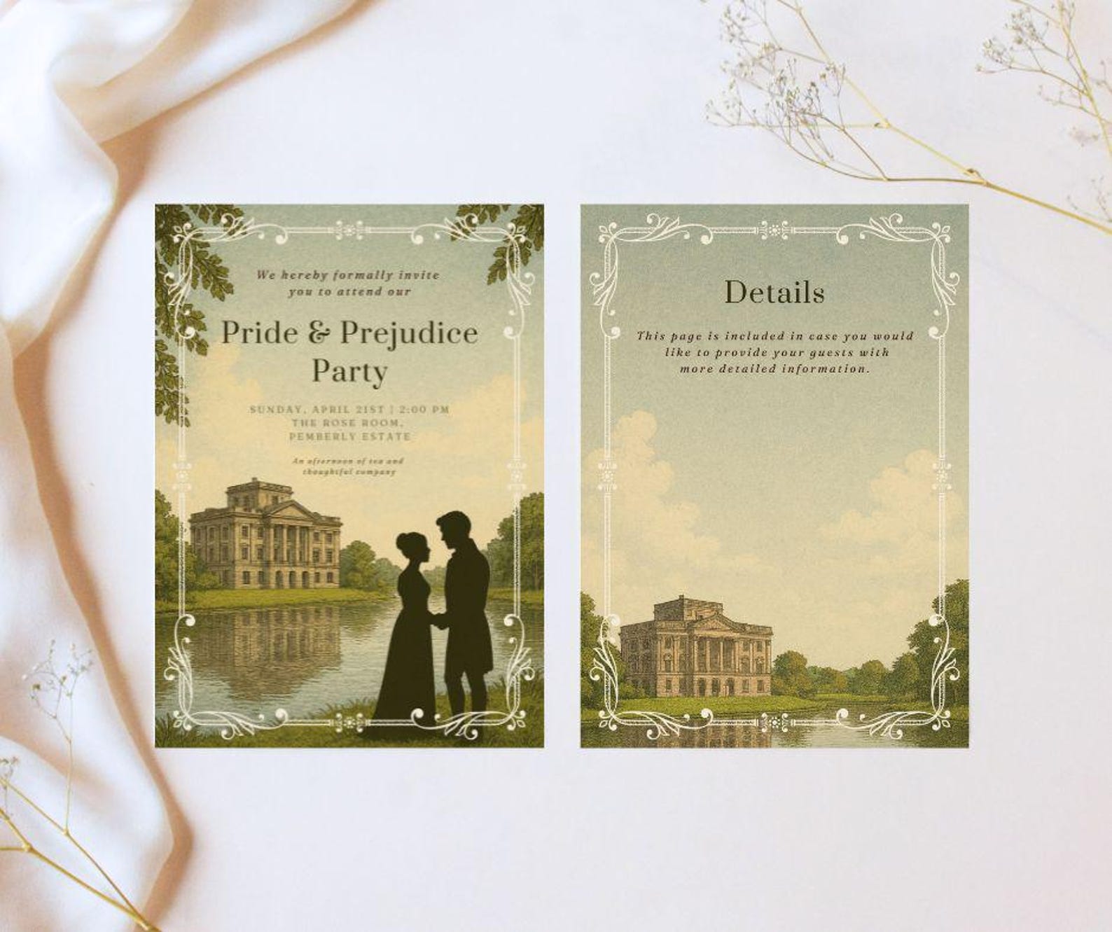 Pride & Prejudice Party Invitation Canva Template | Regency-inspired ...