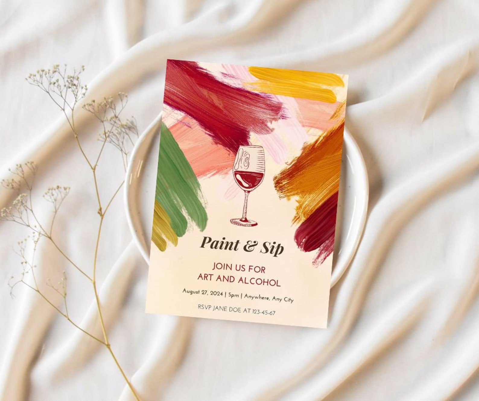 Paint and Sip Canva Template Invitation, Birthday Party, Paint & Sip ...