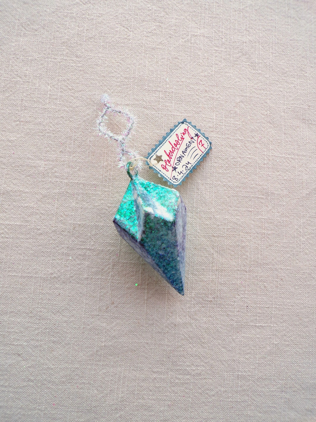 Deep Blue Emerald Green Purple Iridescent Glittered Painterly Handmade ...