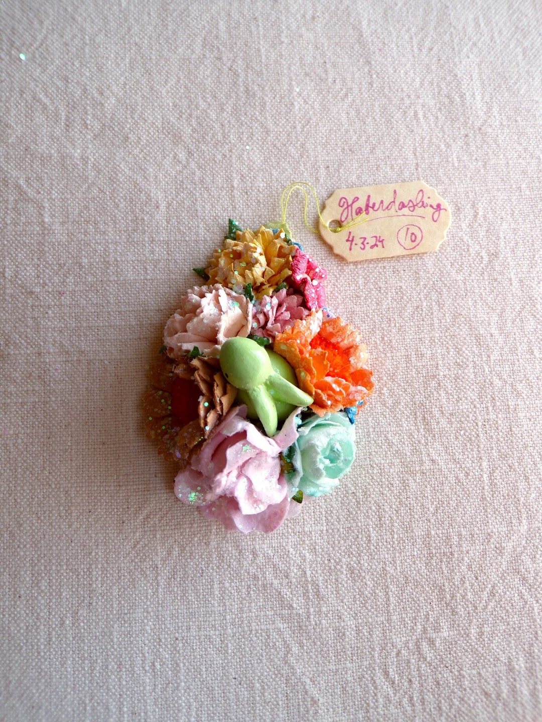 Petite Pastel Green Bunny - Multicolor Handmade Roses Velvet Daisies ...