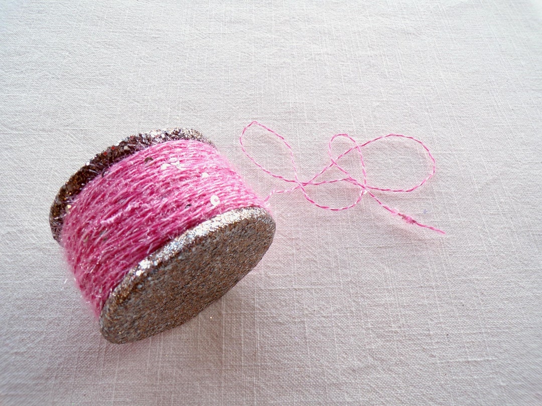 Bubble Gum Pink Sequin Tinsel Twine Handcrafted Antique Silver ...
