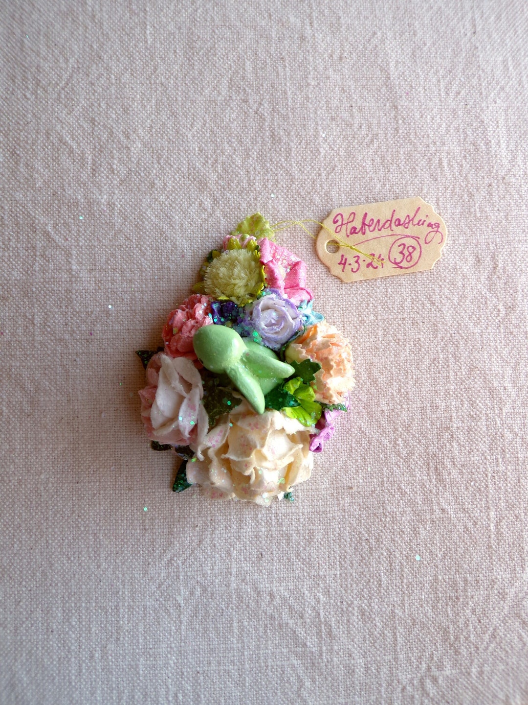 Petite Pastel Green Bunny - Multicolor Handmade Roses Velvet Daisies ...
