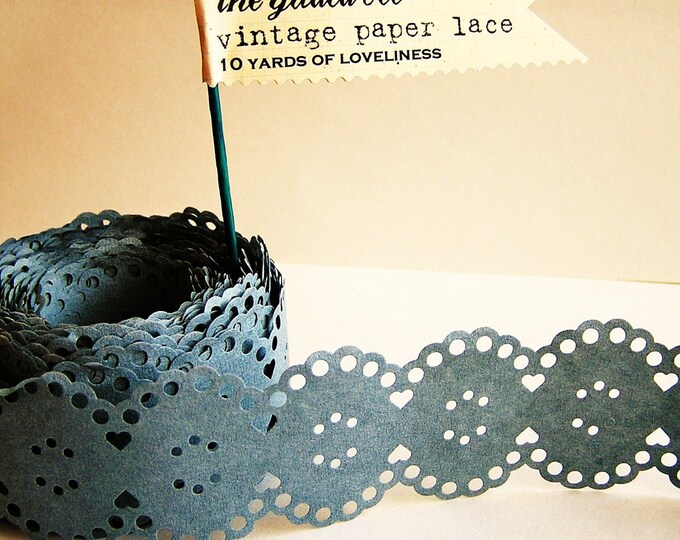 Pewter Blue Vintage Paper Lace Ribbon/ Trim - for Gift Wrapping ...