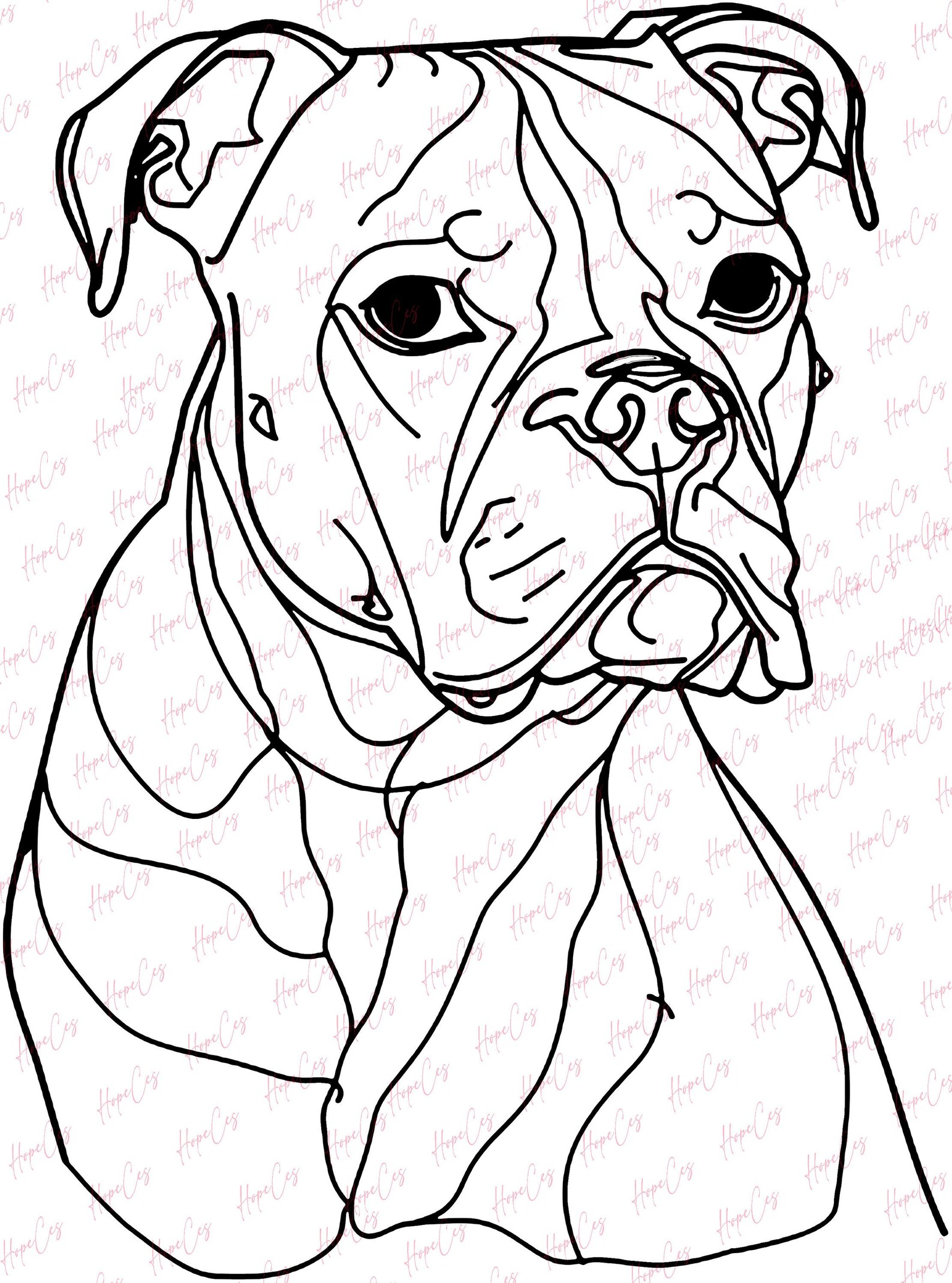 One Line Drawing American Bully PNG, Dog Portrait Svg, Pet Dog Svg ...