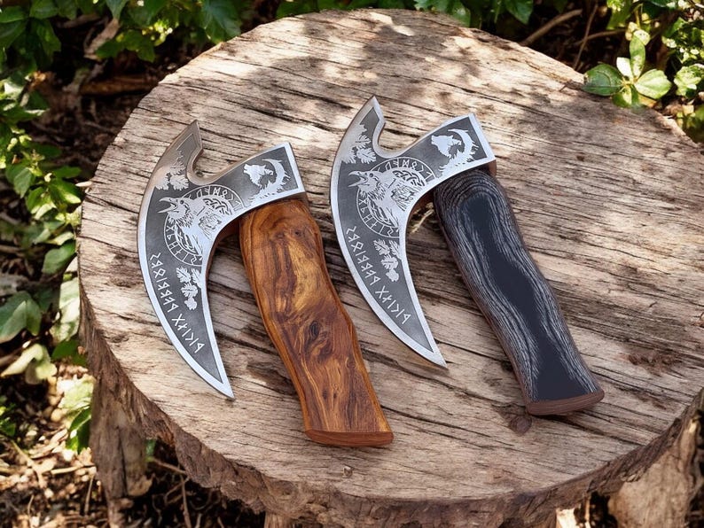 Viking Pizza Cutter Axe With Sheath, Hand Forged Pizza Axe Pair, Raven ...