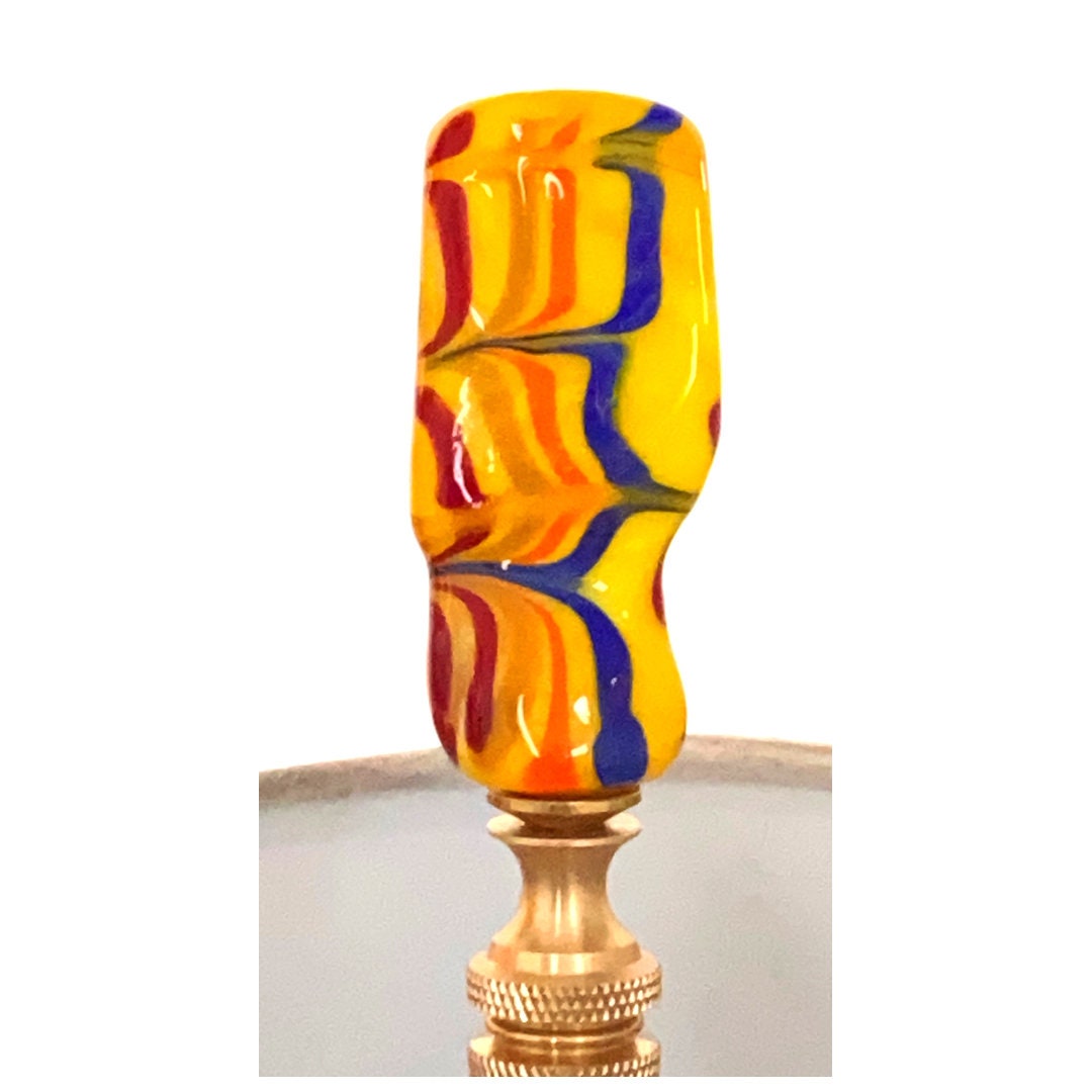 Venetian Glass Lamp Finials - Cobalt Blue, Red, Yellow and Orange Wavy ...
