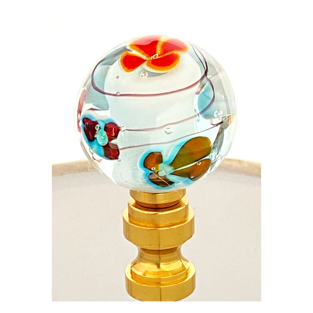 FINIALS- Handmade Venetian Glass Flower Lamp Finial - Brass Hardware ...